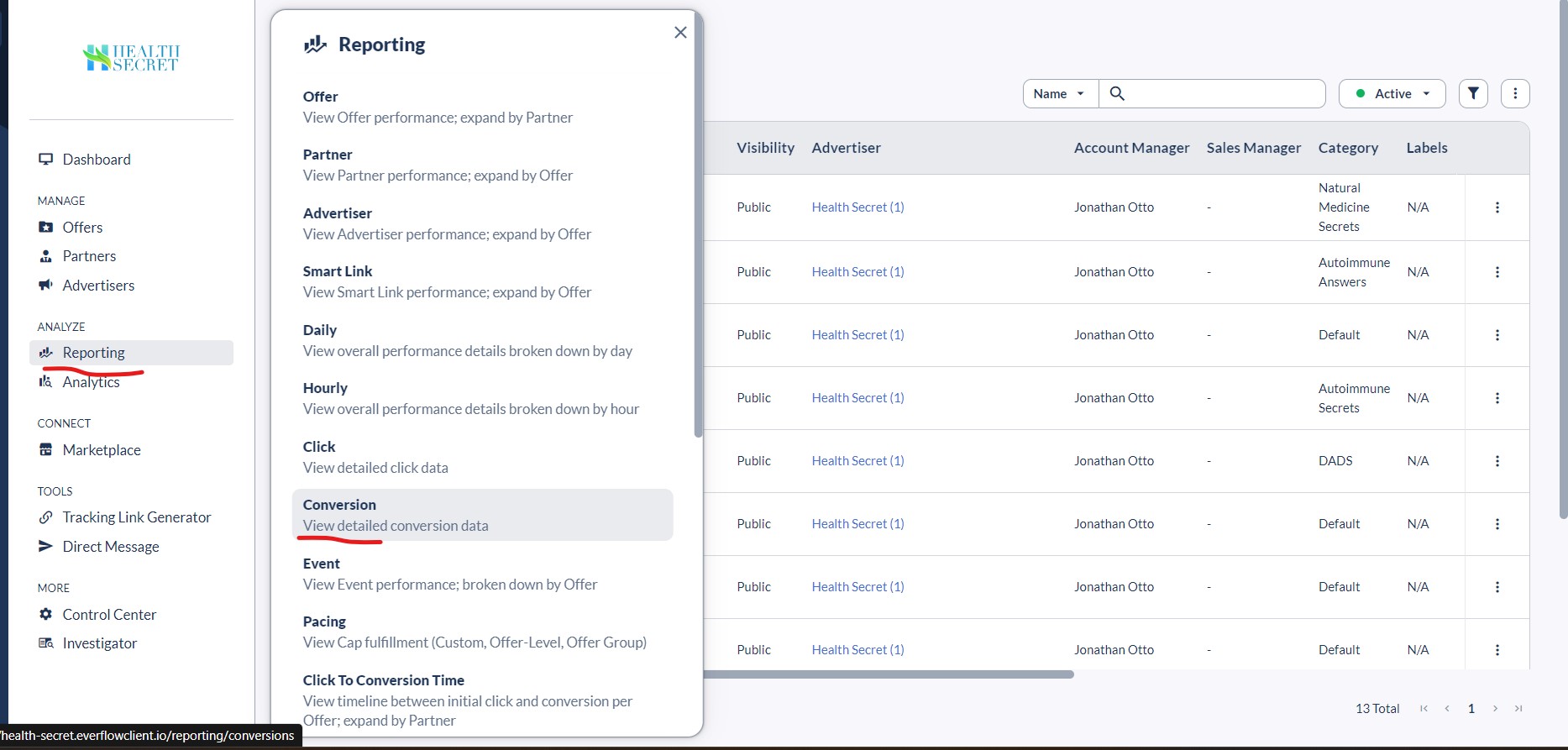 How to reject refunded orders in Everflow – Team Health Secret
